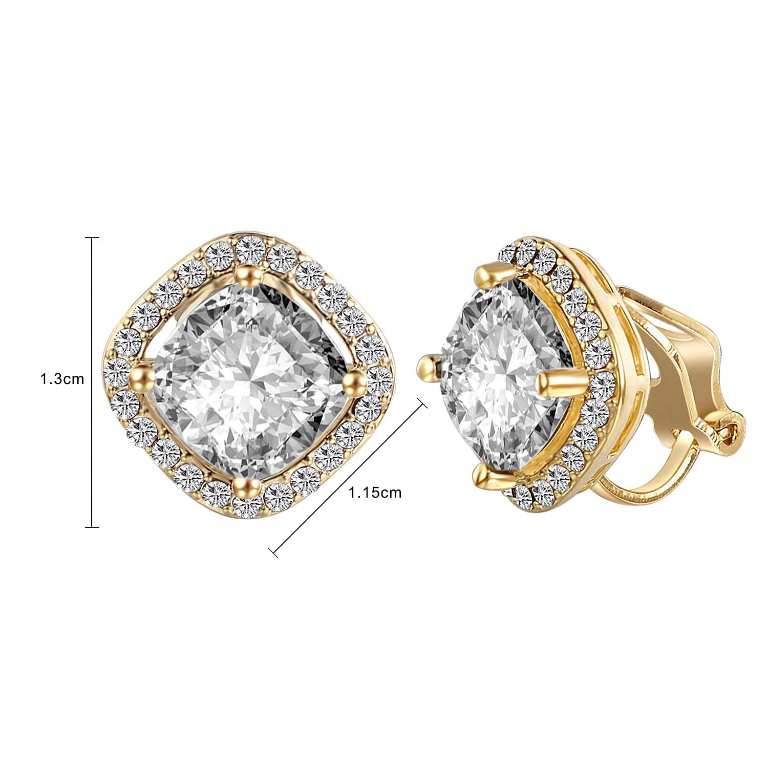 Yoursfs Rhinestone Clip on Earrings For Women Bridal Sparkly Square Earrings Crystal 18K Yellow Gold Plated Invisible Clip on Earrings