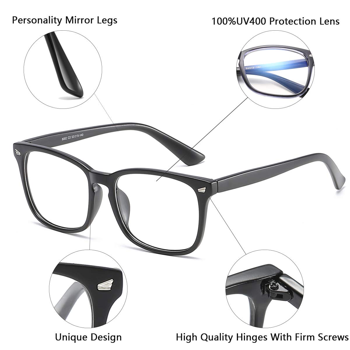 aisswzber Square Non-Prescription Glasses Clear Lens Eyeglasses