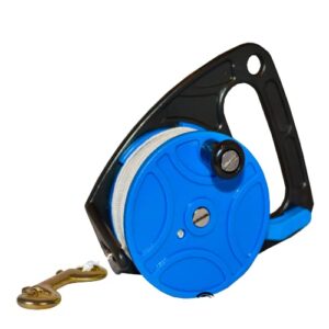 divesafe scuba diving reel with thumb stopper and high visibility white line (150ft', 270ft') - for cave and wreck exploration, recreational diving and spear fishing (270ft)