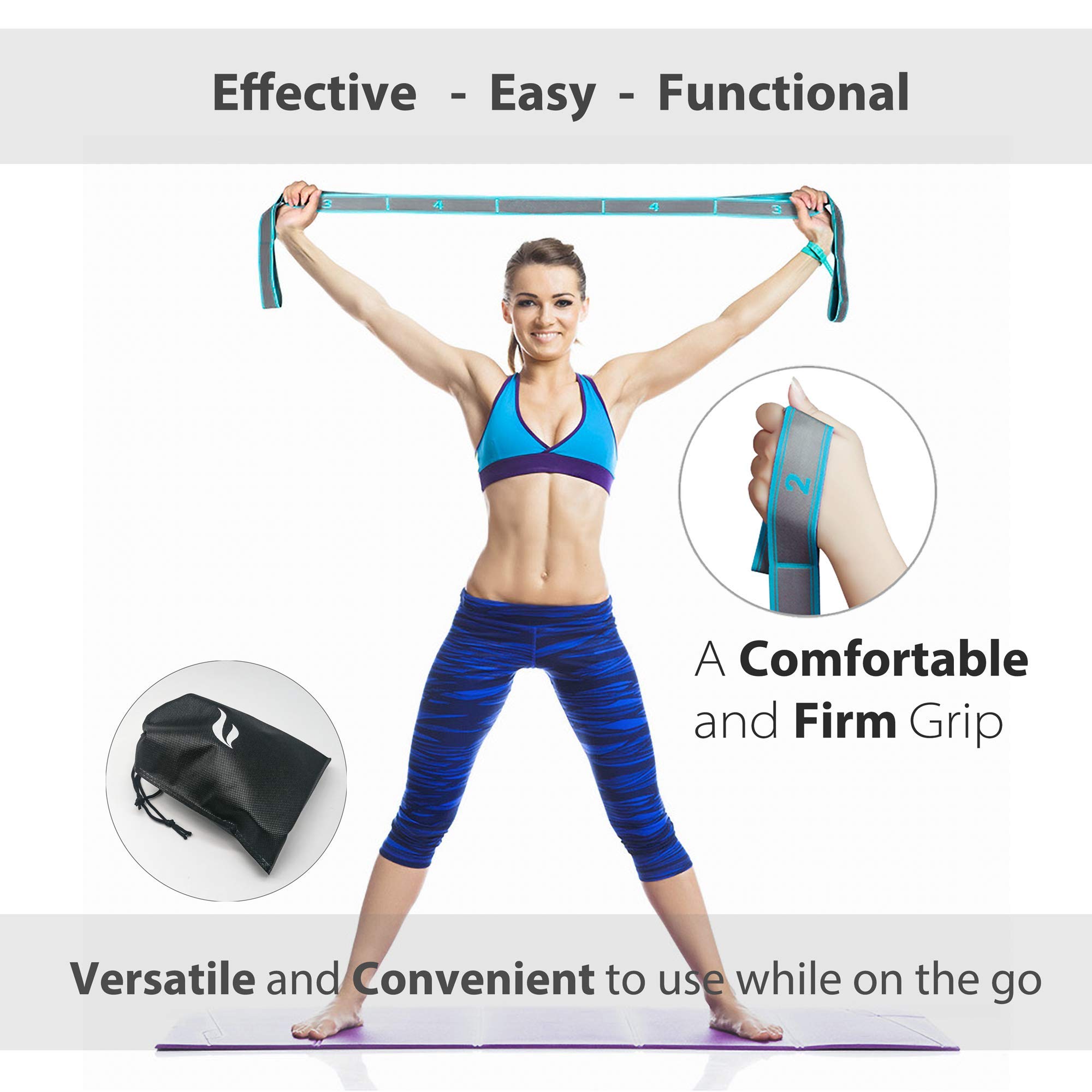 Fitter’s Niche Exercise Resistant Stretch Band, High Elastic Multi-Level Stretching Strap, Ideal for Tone Muscles Physical Therapy Gym Recovery Dancing Flexibility Hamstring,Bonus Carry Bag and E-book