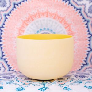 ENERGYSOUND Frosted E Note Solar Plexus Chakra Yellow Colored Frosted Quartz Crystal Singing Bowl 12 inch mallet and o-ring included