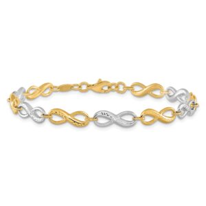 icecarats 14k two tone gold infinity twisted love knot symbol chain charm bracelet