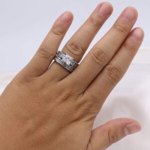 White Gold Filled 2pcs Womens Wedding Ring Sets Bridal Sets Heart cut Cz Engagement Ring Wedding Bands