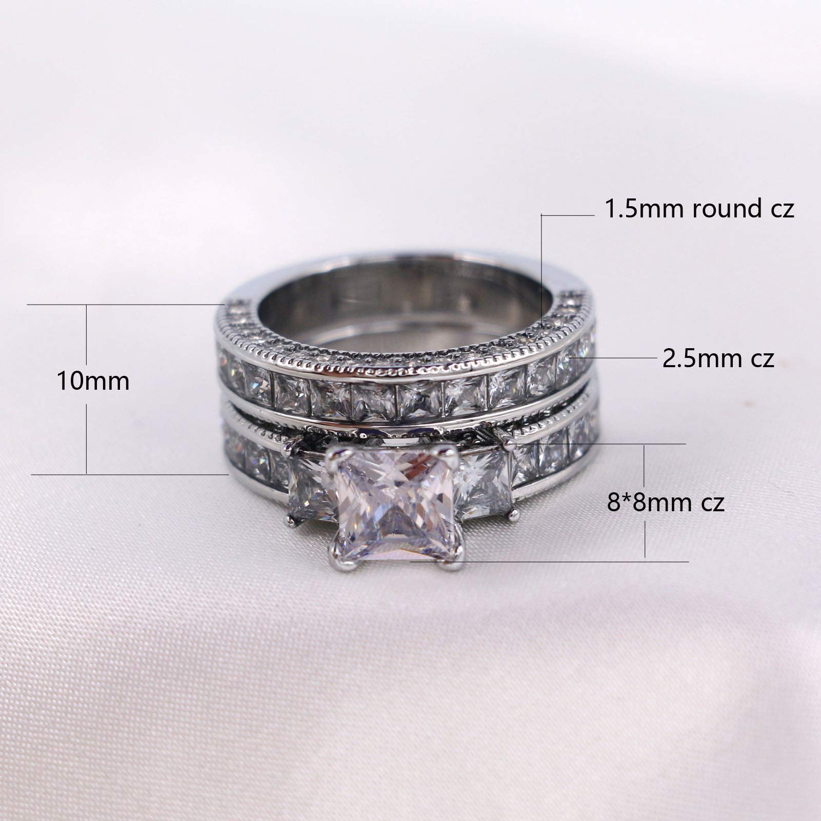 White Gold Filled 2pcs Womens Wedding Ring Sets Bridal Sets Heart cut Cz Engagement Ring Wedding Bands