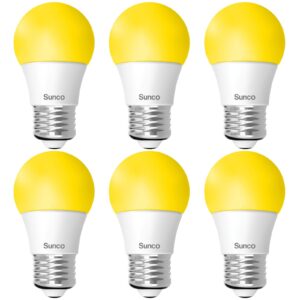 sunco led bug light bulbs outdoor a15 yellow bug repellent porch light 8w dimmable 2000k amber glow, e26 medium base, instant on, flicker free, ul listed 6 pack