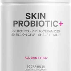 Codeage Skin Probiotics + Prebiotics - Skin Care Routine Supplement - 50 Billion CFU - Ayurvedic Botanical Herbs - Face Probiotics - Shelf Stable Cleanser, Non-GMO, Vegan - 60 Capsules