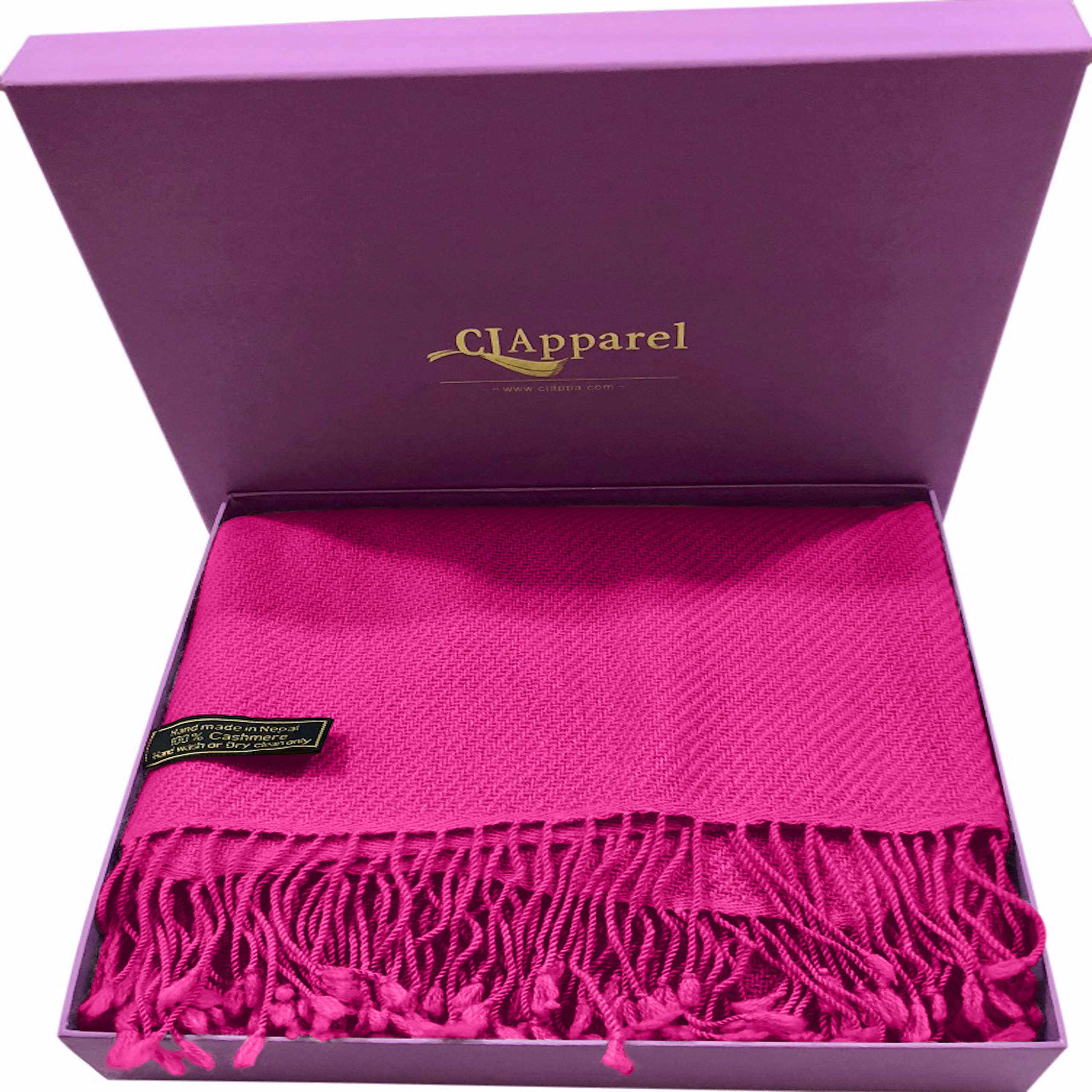 CJ Apparel Hot Pink 100% Cashmere Shawl Pashmina Scarf Wrap Stole Hand Made in Nepal NEW