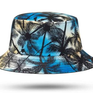 Quanhaigou Unisex Sun Hats, Fashion Beach Bucket Hat for Men Women,Summer Outdoor Boy's Girls Boonie Cap Breathable Packable (Palm Tree)