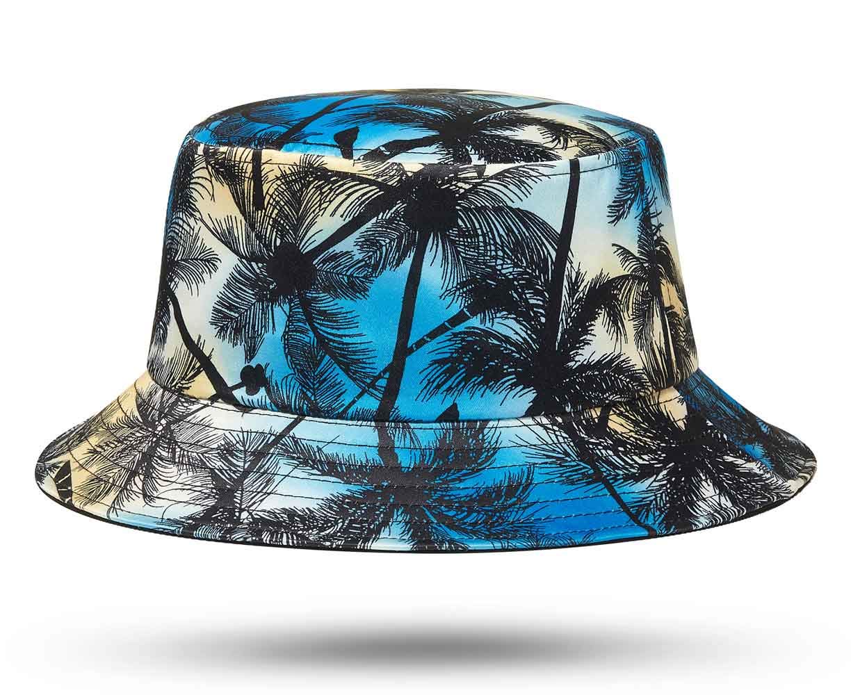 Quanhaigou Unisex Sun Hats, Fashion Beach Bucket Hat for Men Women,Summer Outdoor Boy's Girls Boonie Cap Breathable Packable (Palm Tree)