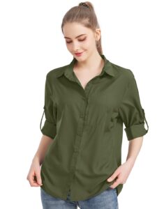 women's upf 50 long sleeve sun protection shirts quick dry outdoor fishing hiking travel shirt (5019 olive green, small)