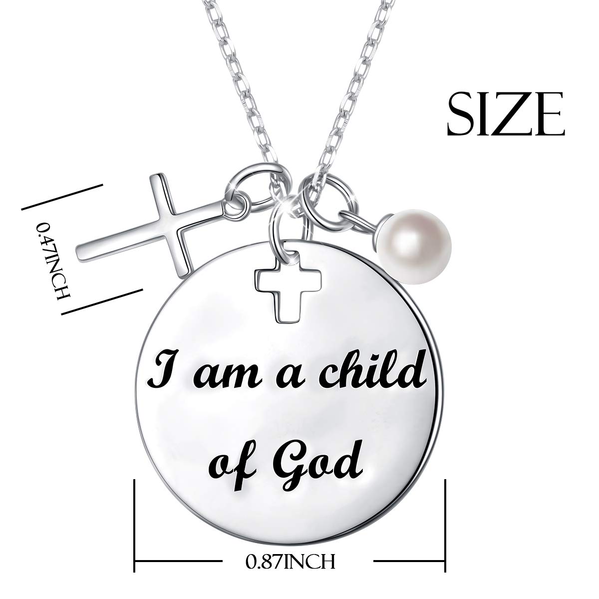 DAOCHONG Easter Gift Religious Jewelry 925 Sterling Silver I Am a Child of God Laser Engraved Round Plate Pendant Necklace with Cross Charm, 18 + 2 inches