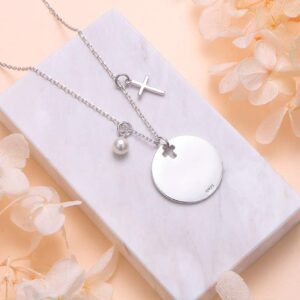 DAOCHONG Easter Gift Religious Jewelry 925 Sterling Silver I Am a Child of God Laser Engraved Round Plate Pendant Necklace with Cross Charm, 18 + 2 inches