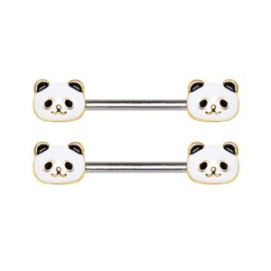 pierced owl adorable golden panda head nipple barbells, sold as a pair