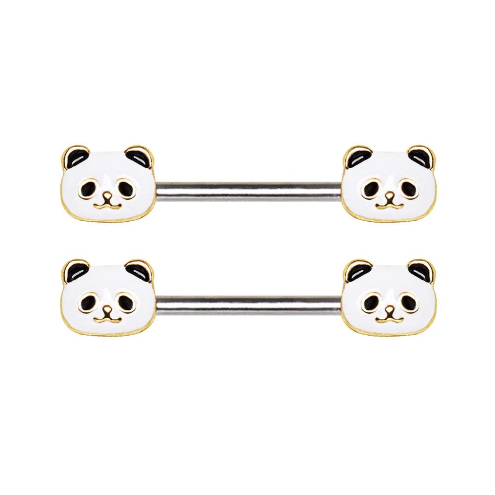 Pierced Owl Adorable Golden Panda Head Nipple Barbells, Sold as a Pair