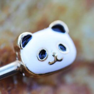 Pierced Owl Adorable Golden Panda Head Nipple Barbells, Sold as a Pair