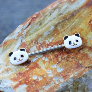 Pierced Owl Adorable Golden Panda Head Nipple Barbells, Sold as a Pair