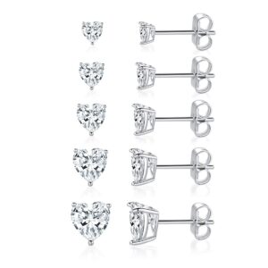 mdfun 18k white gold plated heart shape cut cubic zirconia birthstone stud earring pack of 5 pairs (4-april-diamond)