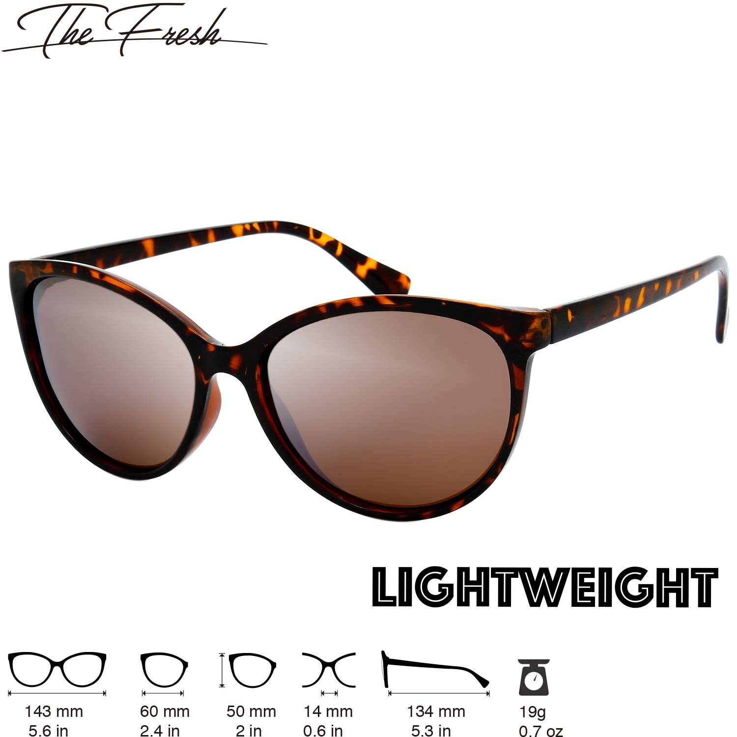 The Fresh Women's Polarized Fashion Tip Pointed Cateye Sunglasses - Gift Box Package (L903b-Tortoise, Brown)