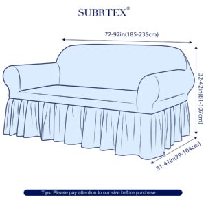 subrtex 1 Piece Seersucker Sofa Slipcover with Skirt Universal Stretch Sofa Couch Slipcover Easy Fitted Chair Furniture Protector(3 Seater,Wine), Large