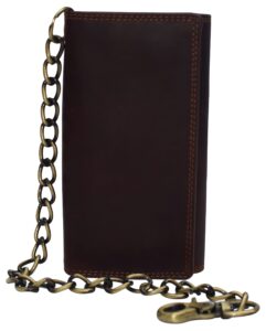 swiss marshall men's rfid signal blocking biker's vintage brown leather long tri-fold chain checkbook card id wallet (brown)