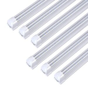 trlife 8ft led light fixtures 72w, 8ft led shop light 5000k daylight white dual side t8 v-shape integrated 8 foot led tube lights(150w fluorescent light equivalent), 8640lm, clear cover (6 pack)