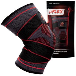 uflex athletics knee compression brace for men and women - non slip sleeve with straps for pain relief, meniscus tear, sports safety in basketball, tennis - single wrap, small