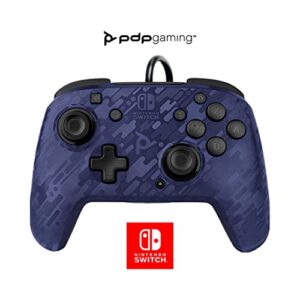 pdp gaming faceoff deluxe+ wired switch pro controller - officially licensed by nintendo - customizable gamepad buttons, sticks, triggers, and paddles - ergonomic controllers - blue camo / camouflage