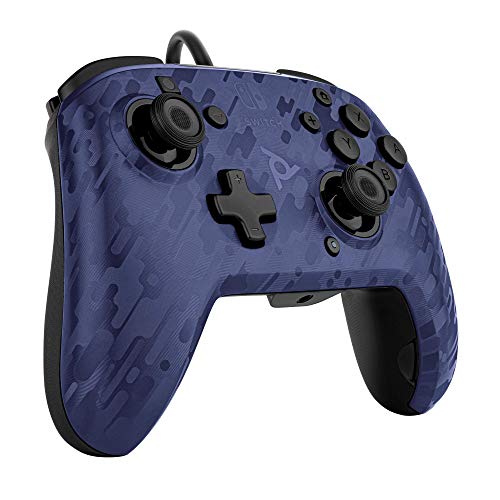 PDP Gaming Faceoff Deluxe+ Wired Switch Pro Controller - Officially Licensed by Nintendo - Customizable gamepad buttons, sticks, triggers, and paddles - Ergonomic Controllers - Blue Camo / Camouflage