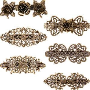 geyoga 6 pieces vintage hair barrettes for women retro french flower clips metal bronze hair pins for women hair styling accessories