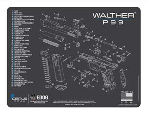 edog p99 gun cleaning mat - schematic (exploded view) diagram compatible with walther p99 series pistol 3 mm padded pad protect your firearm magazines bench surfaces gun oil solvent resistant