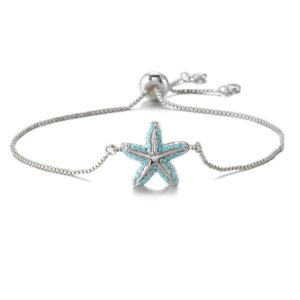 newbuy trendy starfish charm bracelets for women turquoise pave setting bracelet adjustable length female party jewelry best gift for birthday (white gold)