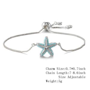 NEWBUY Trendy Starfish Charm Bracelets For Women Turquoise Pave Setting Bracelet Adjustable Length Female Party Jewelry Best Gift For Birthday (White Gold)