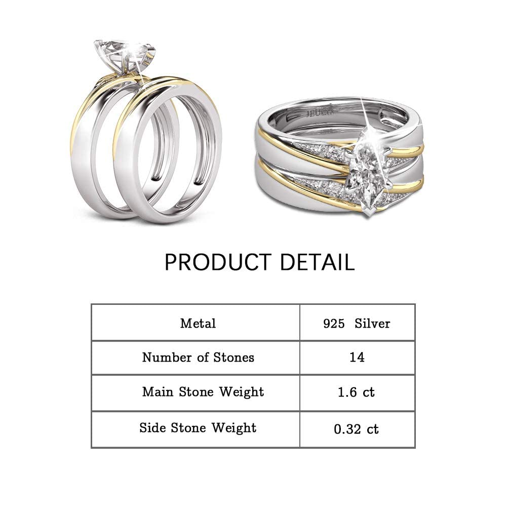 Jeulia Wedding Rings Engagement Rings for Women Anniversary Promise Ring Bridal Sets 925 Sterling Silver with 1.6 ct Primary Stone+ 0.32 ct Side Stone