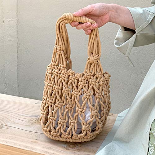 Nice Pies New Straw Bag Cotton Thread Woven Bag Portable Net Bag Casual Bucket Handbag Summer Beach Purse for Women/Girls