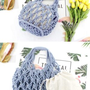 Nice Pies New Straw Bag Cotton Thread Woven Bag Portable Net Bag Casual Bucket Handbag Summer Beach Purse for Women/Girls