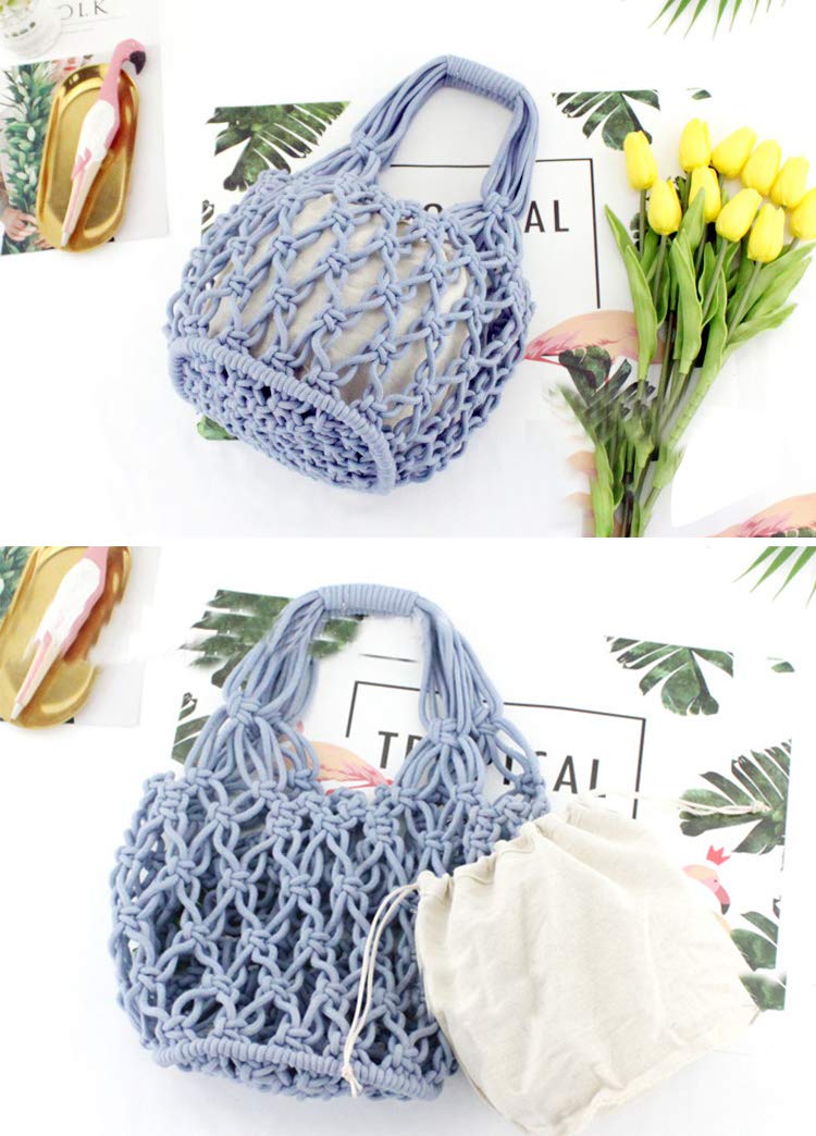 Nice Pies New Straw Bag Cotton Thread Woven Bag Portable Net Bag Casual Bucket Handbag Summer Beach Purse for Women/Girls