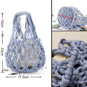 Nice Pies New Straw Bag Cotton Thread Woven Bag Portable Net Bag Casual Bucket Handbag Summer Beach Purse for Women/Girls