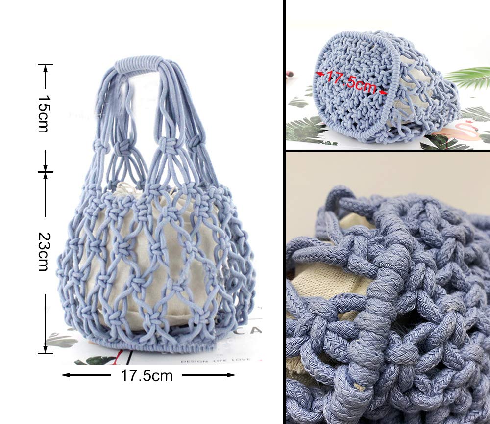 Nice Pies New Straw Bag Cotton Thread Woven Bag Portable Net Bag Casual Bucket Handbag Summer Beach Purse for Women/Girls