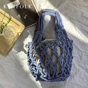 Nice Pies New Straw Bag Cotton Thread Woven Bag Portable Net Bag Casual Bucket Handbag Summer Beach Purse for Women/Girls