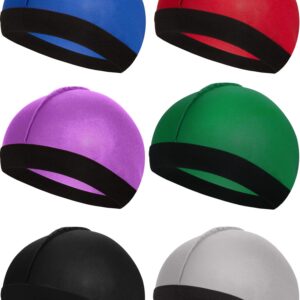 6 Pieces Silky Wave Caps for Men Kids 360 Wave Durag Cap Elastic Wave Velvet Hat (Black, Silver, Red, Green, Purple, Blue)