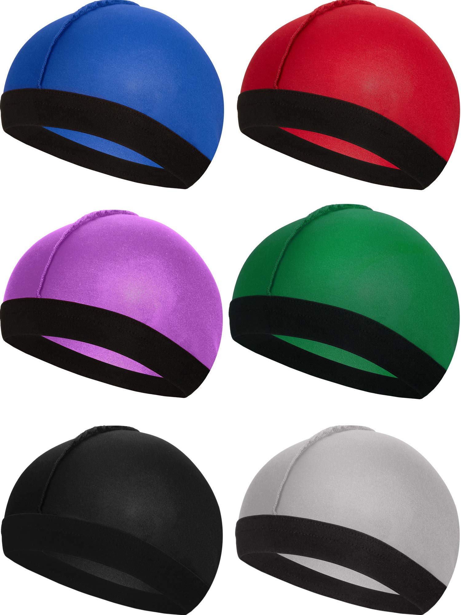 6 Pieces Silky Wave Caps for Men Kids 360 Wave Durag Cap Elastic Wave Velvet Hat (Black, Silver, Red, Green, Purple, Blue)