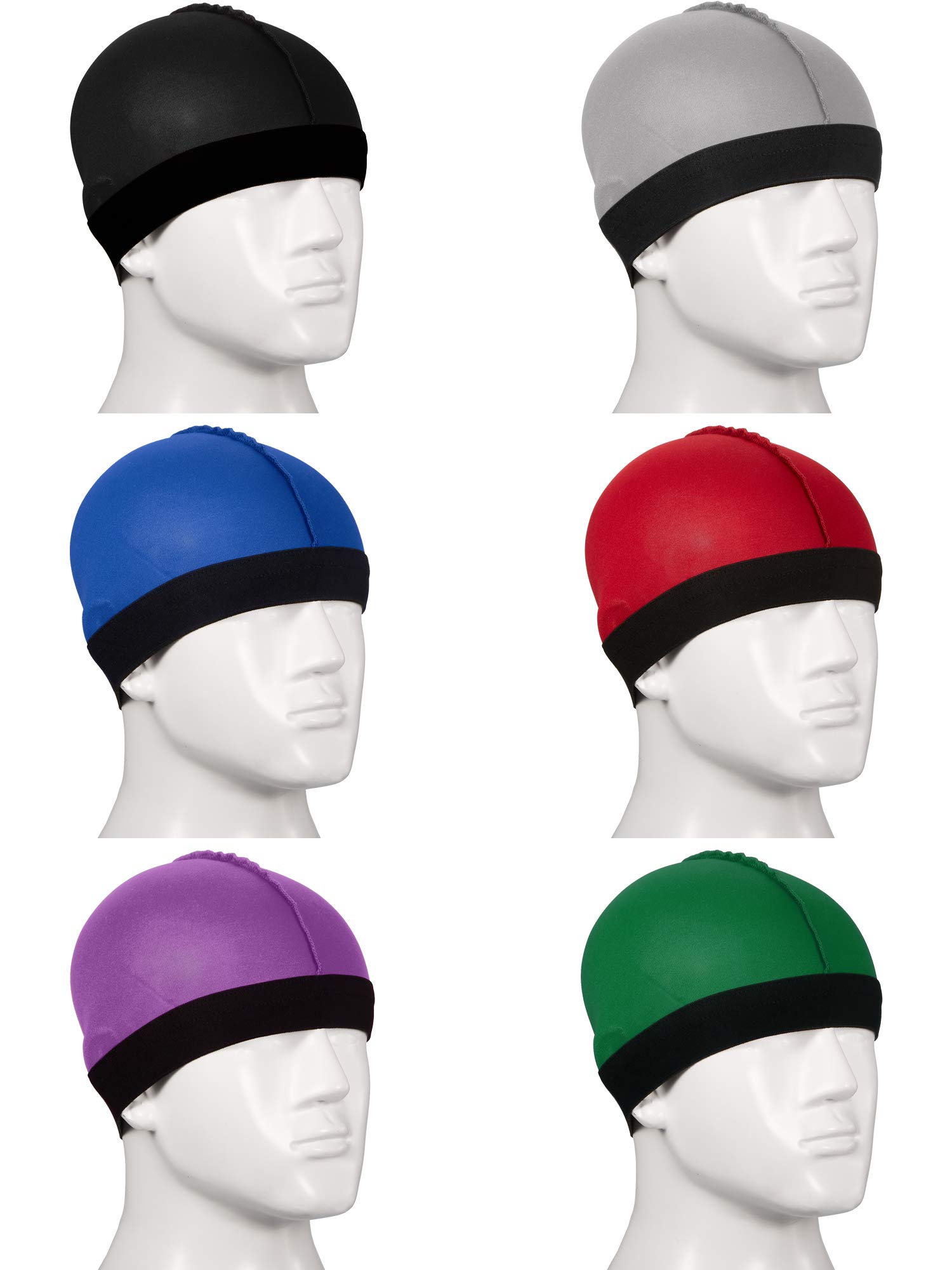 6 Pieces Silky Wave Caps for Men Kids 360 Wave Durag Cap Elastic Wave Velvet Hat (Black, Silver, Red, Green, Purple, Blue)