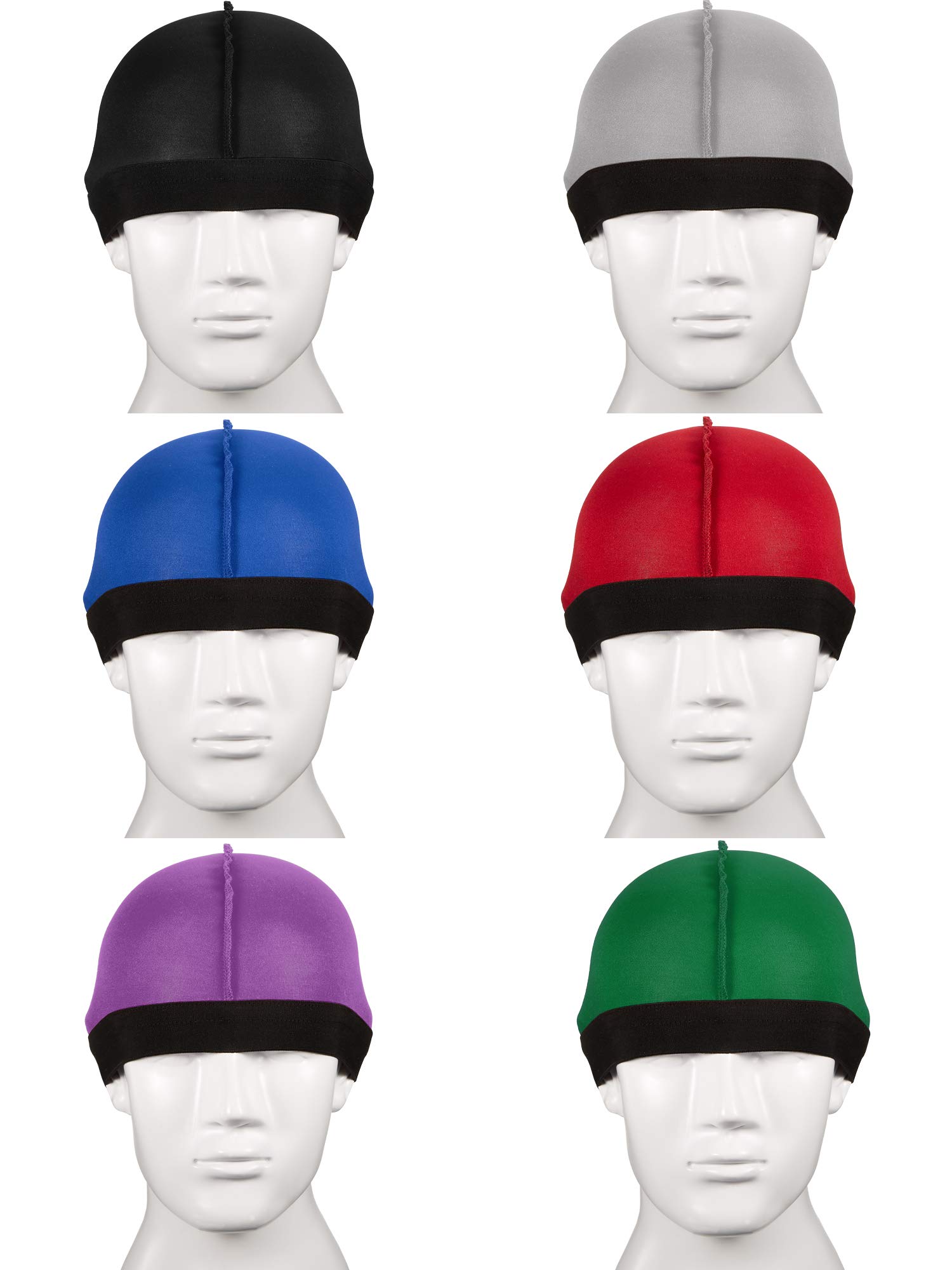 6 Pieces Silky Wave Caps for Men Kids 360 Wave Durag Cap Elastic Wave Velvet Hat (Black, Silver, Red, Green, Purple, Blue)