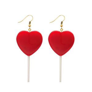 cute heart lollipop candy color simulation food light weight resin dangle drop earring for women funny jewelry valentine's day gift