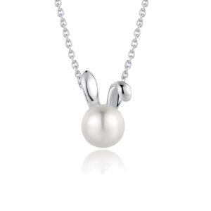 easter gift | sterling silver freshwater pearl necklace cute small rabbit pendant necklace fine jewelry for women 16"+2" extender