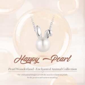 Easter Gift | Sterling Silver Freshwater Pearl Necklace Cute Small Rabbit Pendant Necklace Fine Jewelry for Women 16"+2" Extender