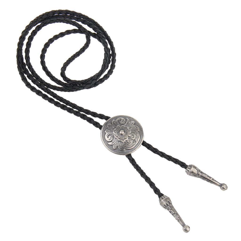 GelConnie Bolo Tie for Men Women Western Cowboy Necklace Mens Bolo Tie Silver Flower Rodeo Leather Necktie Bolo Necklace