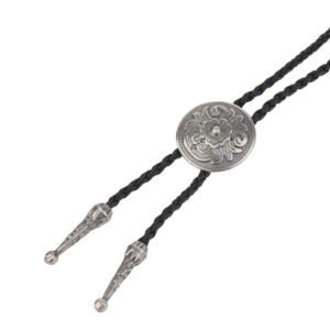 GelConnie Bolo Tie for Men Women Western Cowboy Necklace Mens Bolo Tie Silver Flower Rodeo Leather Necktie Bolo Necklace