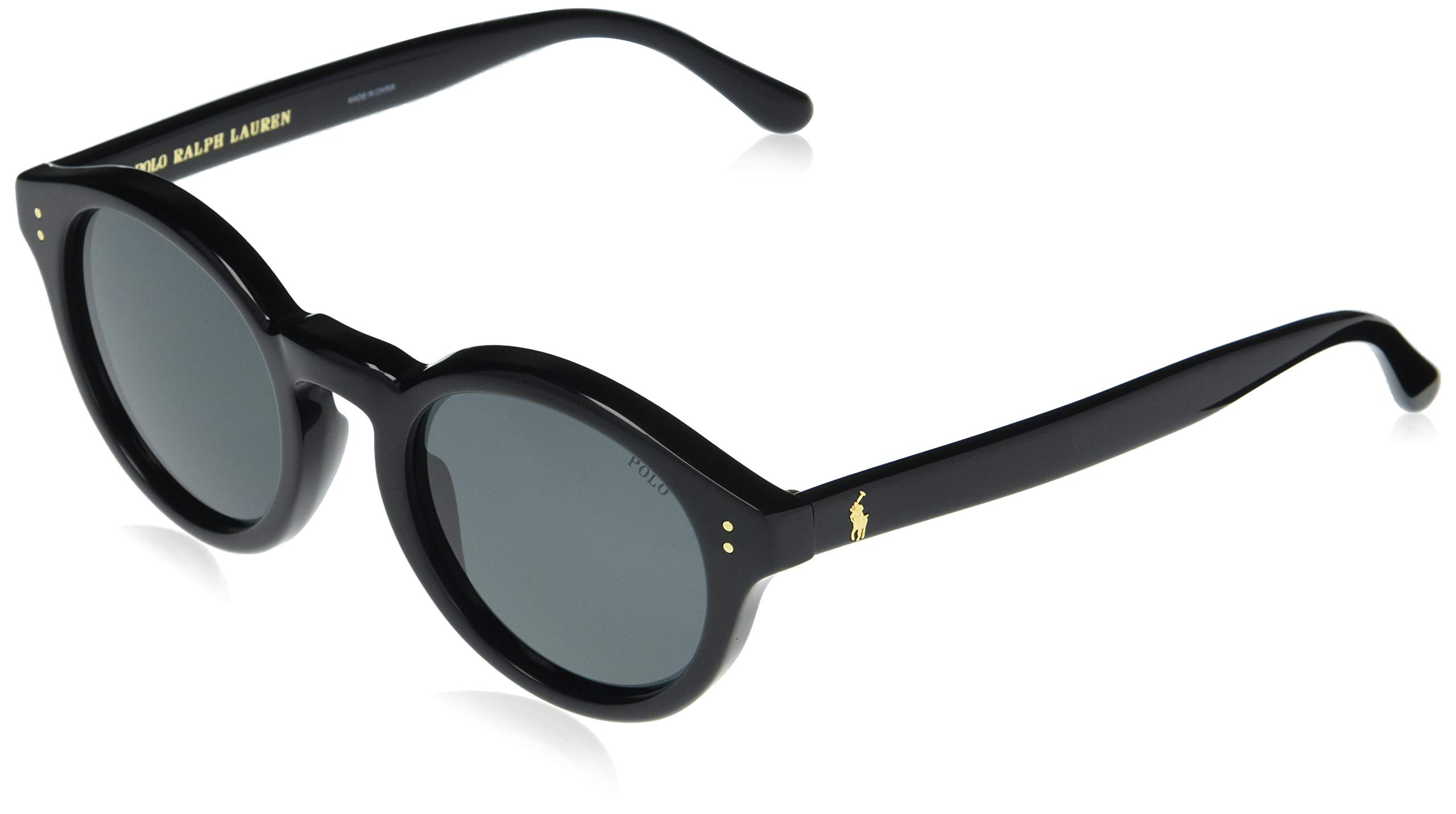 Polo Ralph Lauren PH4149 Round Sunglasses, Shiny Black/Grey, 49 mm