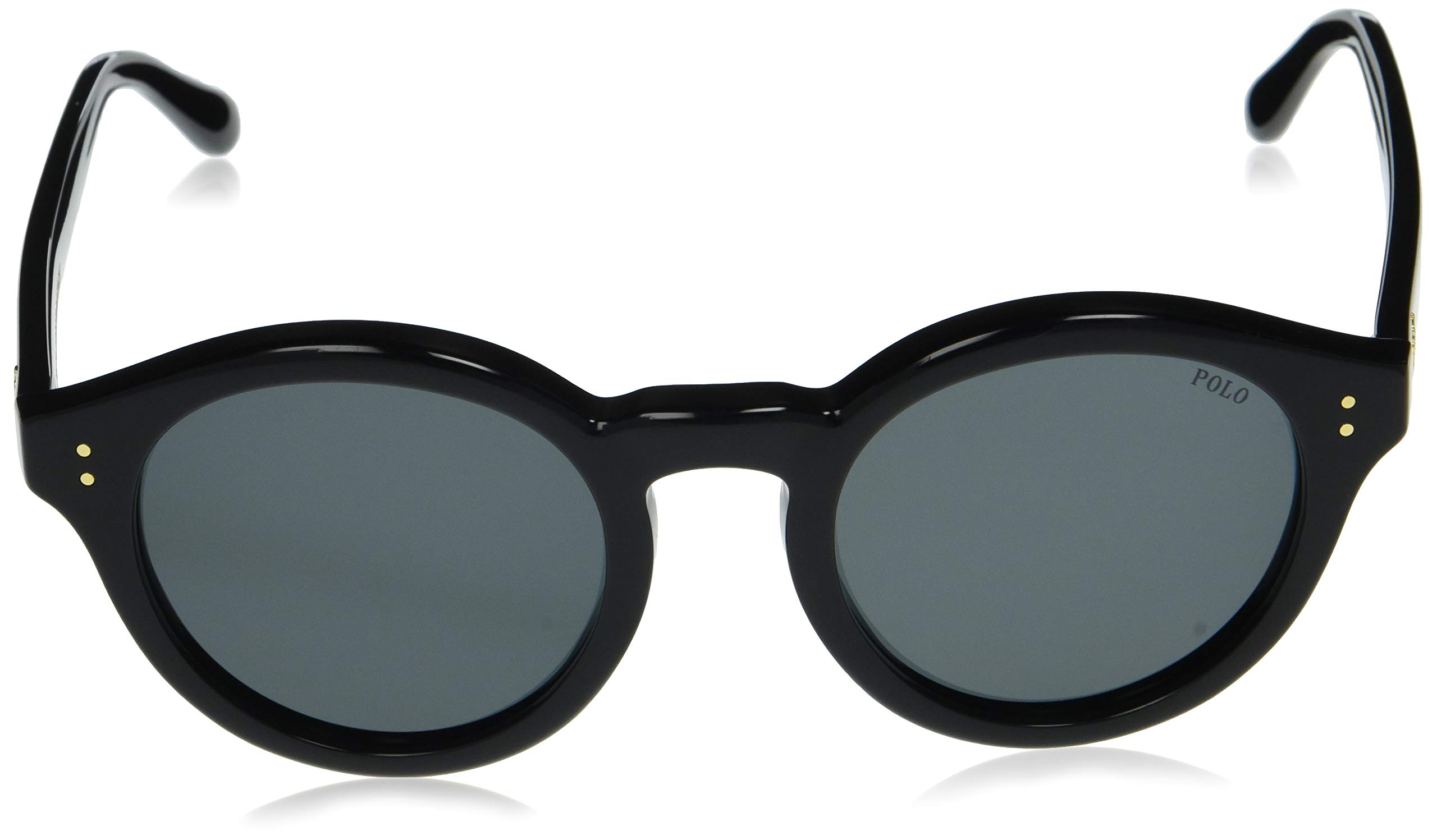 Polo Ralph Lauren PH4149 Round Sunglasses, Shiny Black/Grey, 49 mm